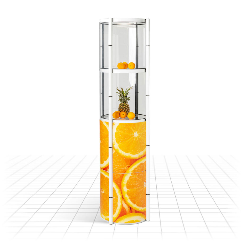 Flex Tower | Illuminated shelf showcase in a branded tower
